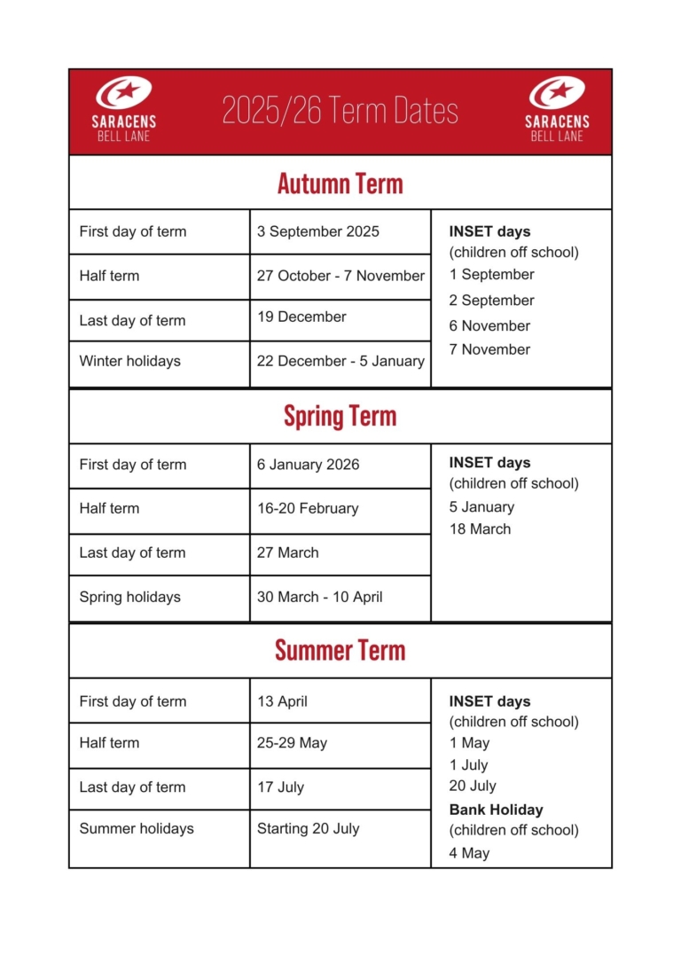 Term Dates – Saracens Bell Lane